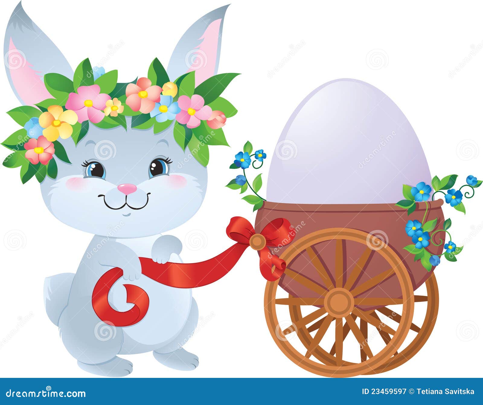 Easter Bunny with Egg in a Small Cart Stock Vector - Illustration of ...