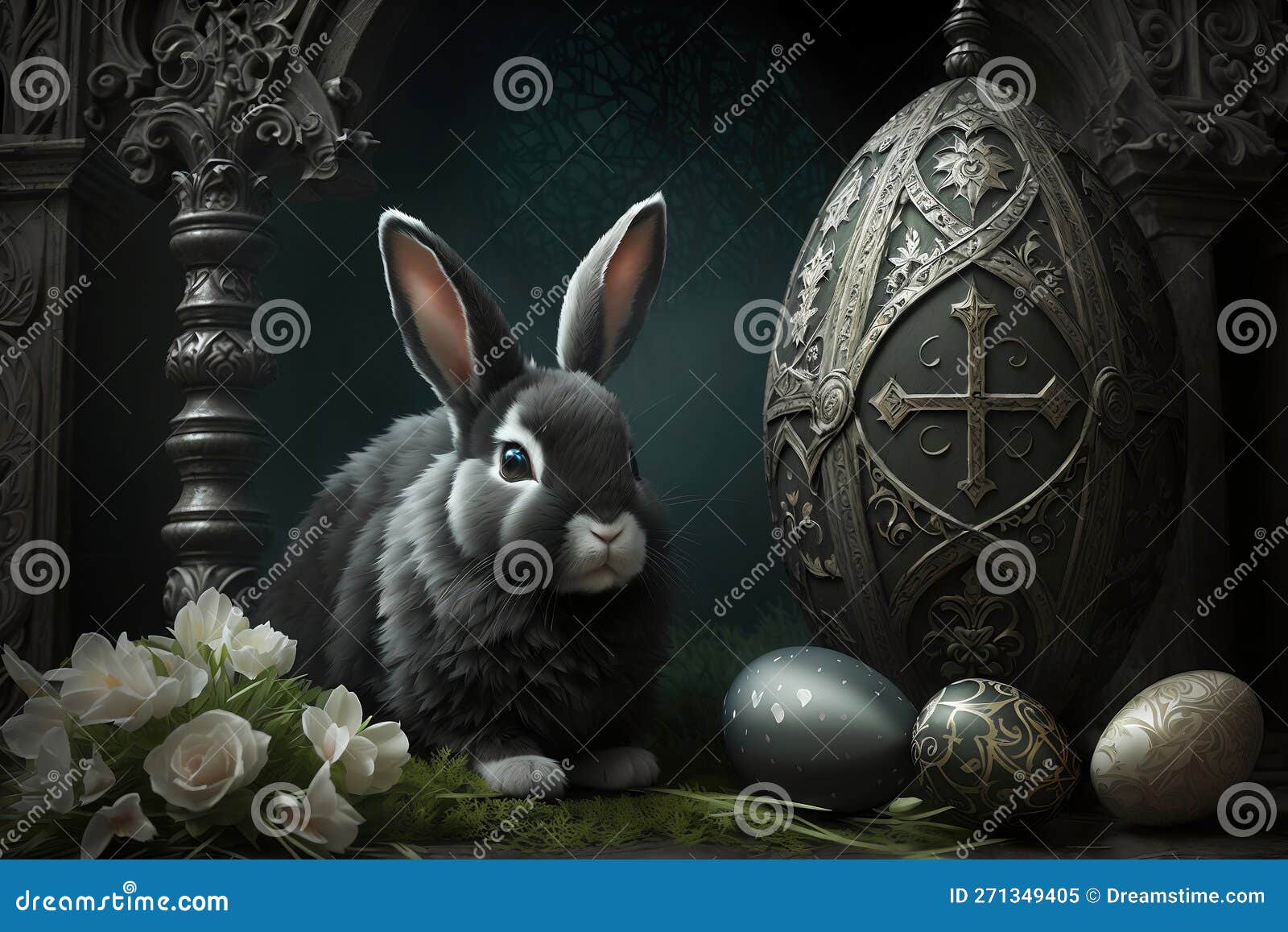 Easter Bunny with Eggs in Dark Gothic Style Stock Illustration ...
