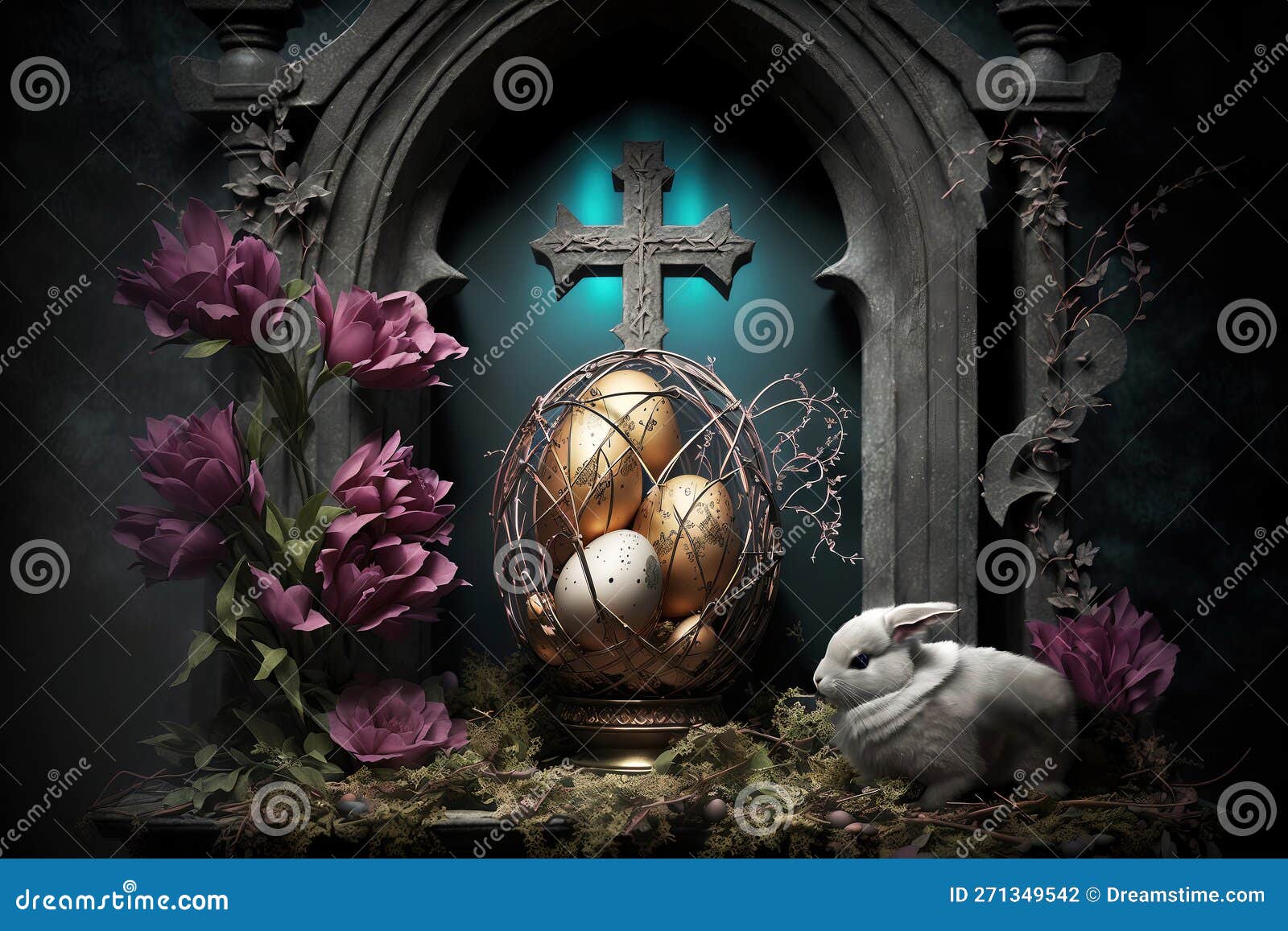 Easter Bunny with Eggs in Dark Gothic Style Stock Illustration ...