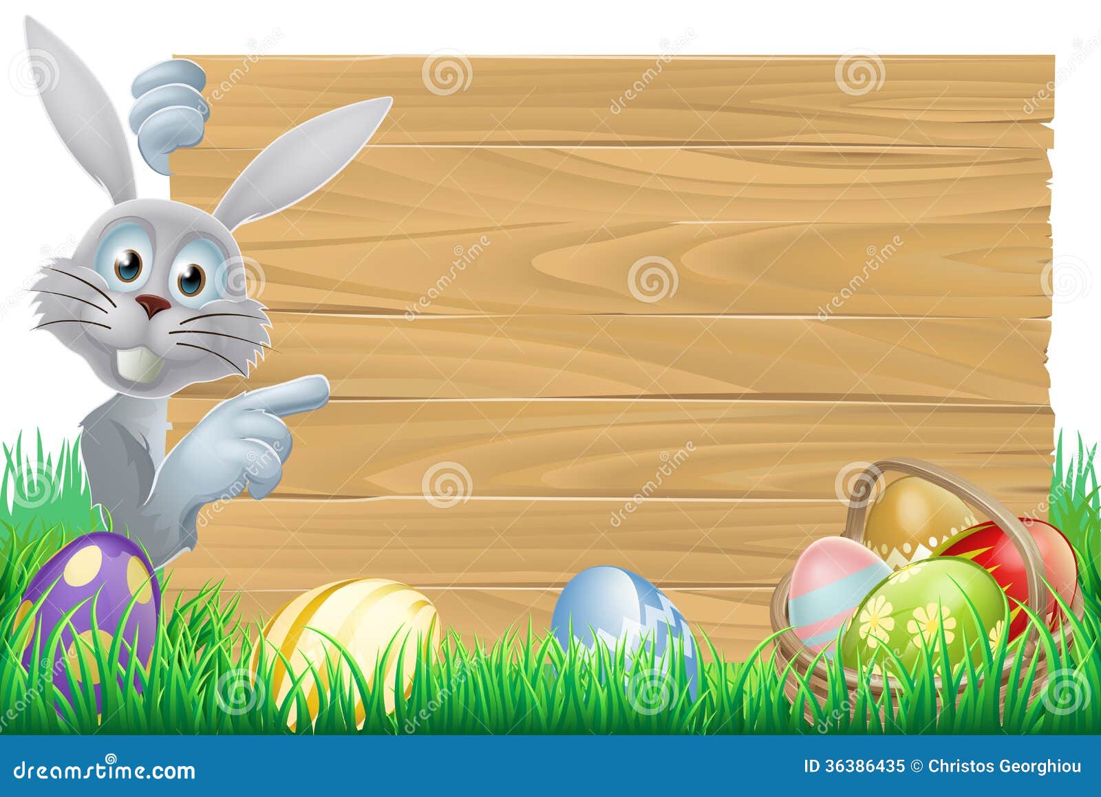 Easter Bunny and Eggs Basket Sign Stock Vector - Illustration of banner ...