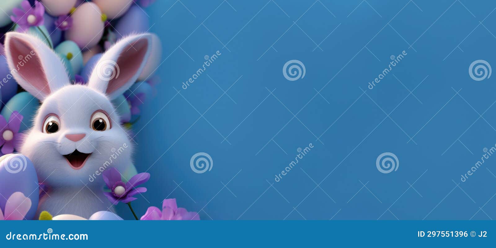 Easter Bunny with Eggs on a Blue Background. Concept of a Happy Easter ...