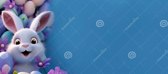 Easter Bunny with Eggs on a Blue Background. Concept of a Happy Easter ...