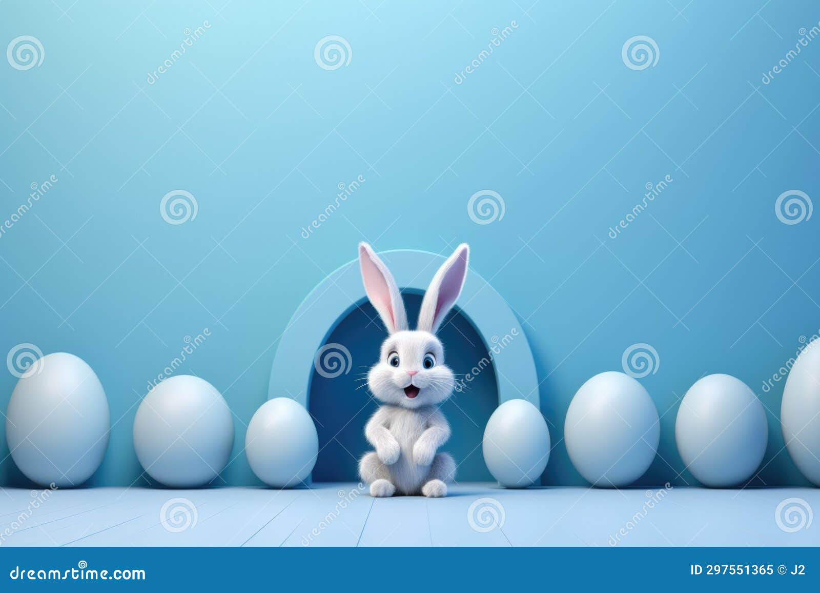 Easter Bunny with Eggs on a Blue Background. Concept of a Happy Easter ...