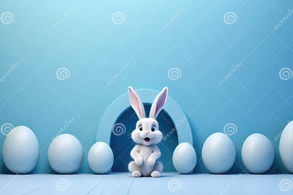 Easter Bunny with Eggs on a Blue Background. Concept of a Happy Easter ...