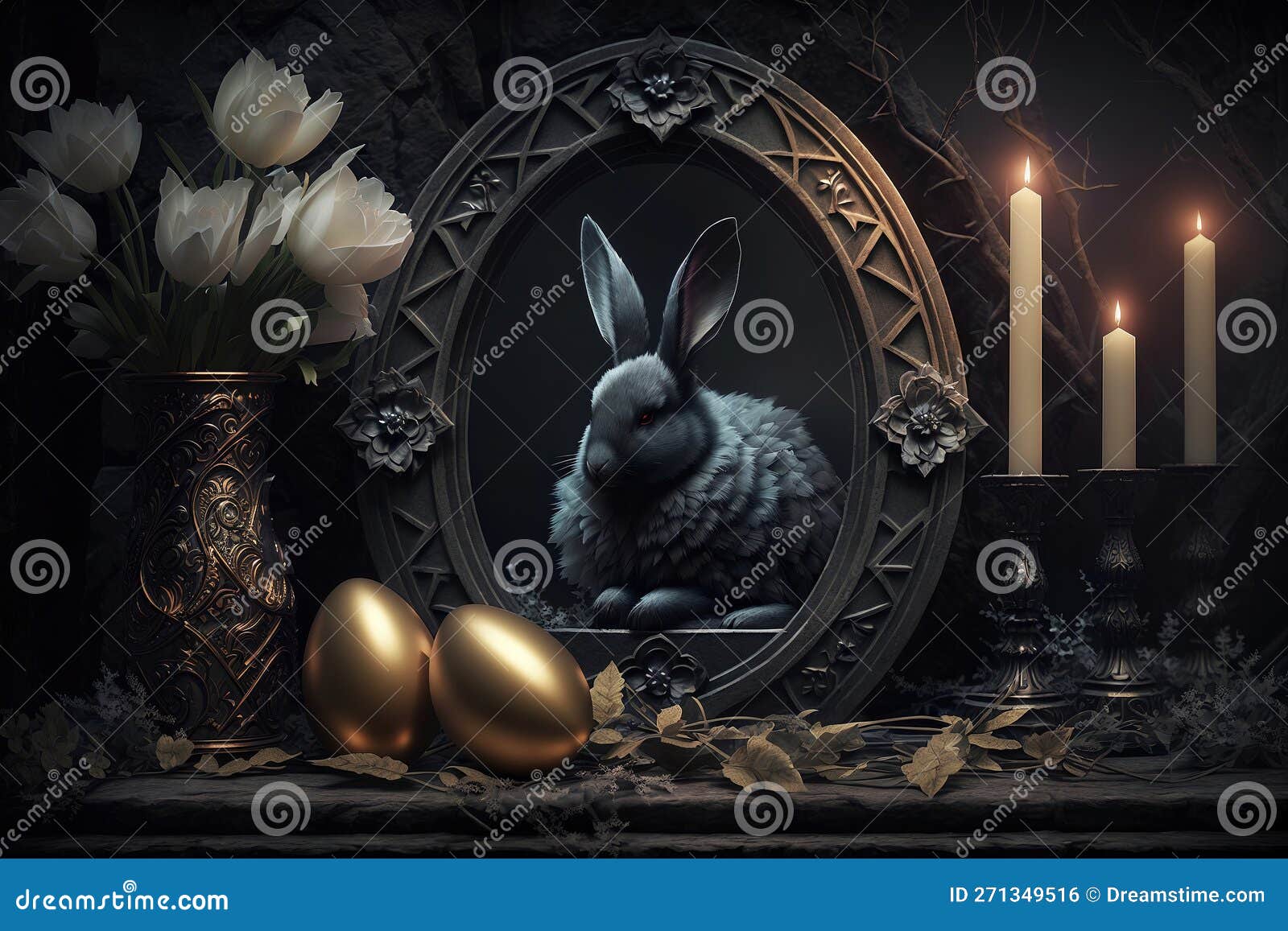 Easter Bunny with Eggs in Dark Gothic Style Stock Illustration ...