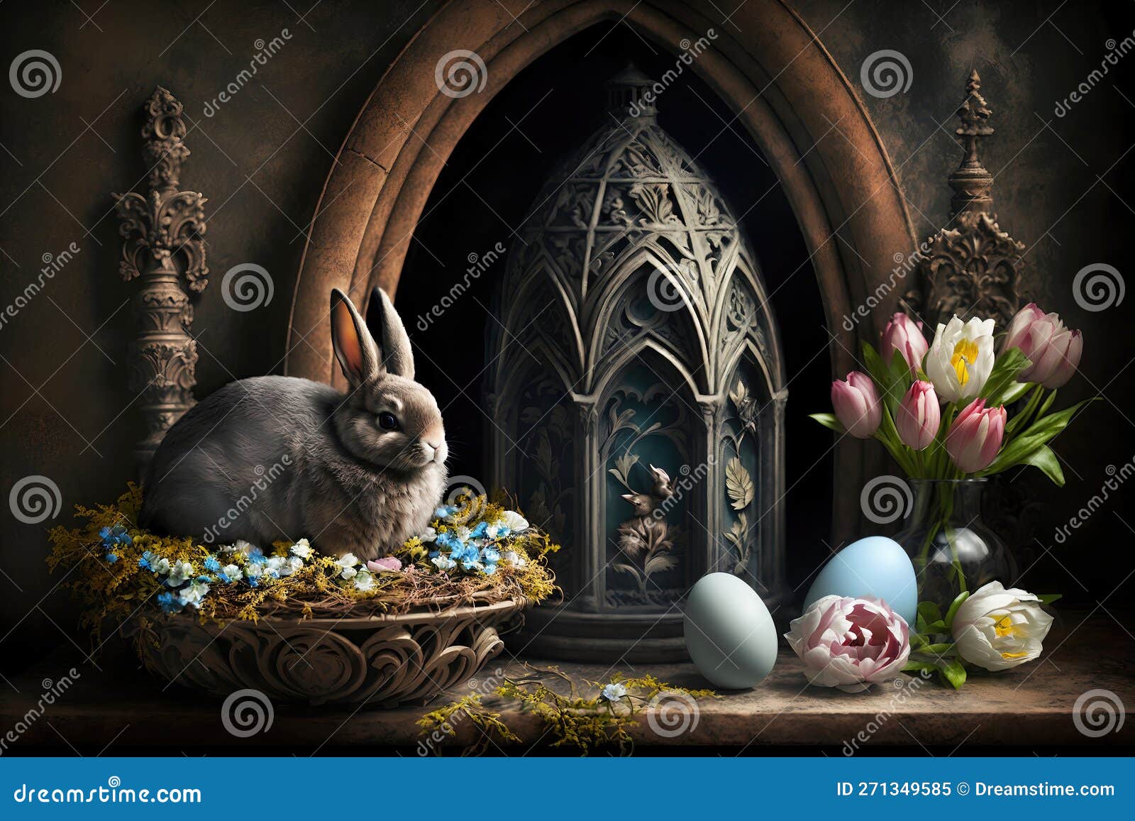 Easter Bunny with Eggs in Dark Gothic Style Stock Illustration ...