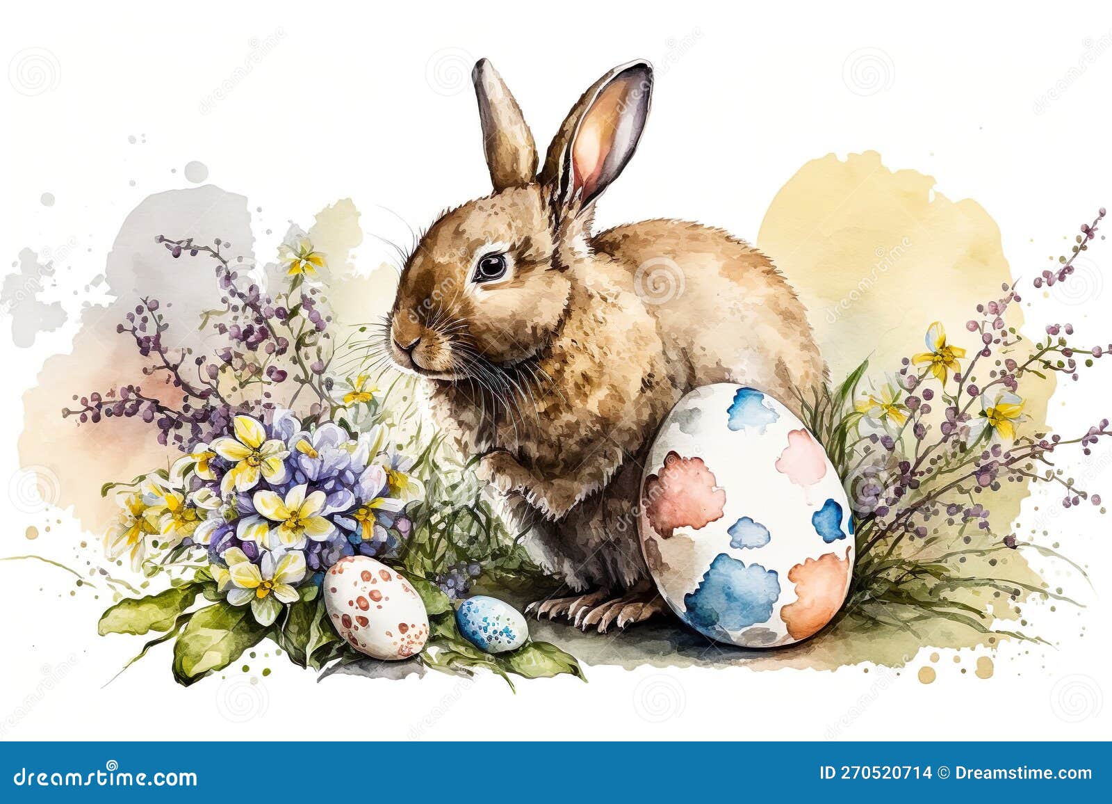 Easter Bunny Eggs Spring Flowers on White Background - Generative AI ...