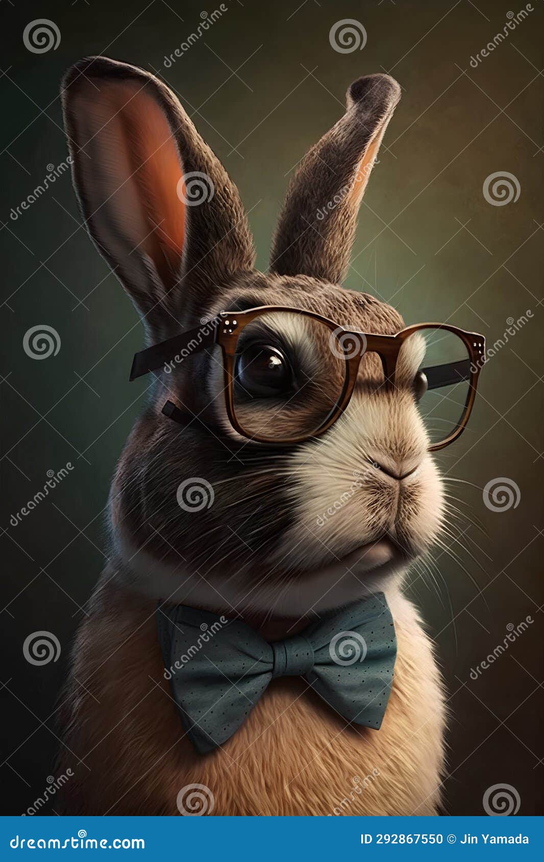 Easter Bunny with Eyeglasses and Bow Tie on Dark Background Stock ...