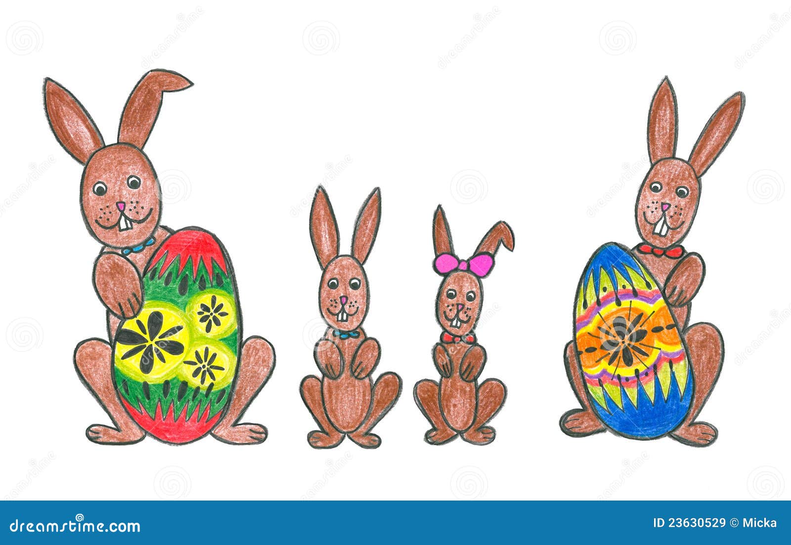 Easter Bunny Family with Easter Eggs Stock Illustration - Illustration ...