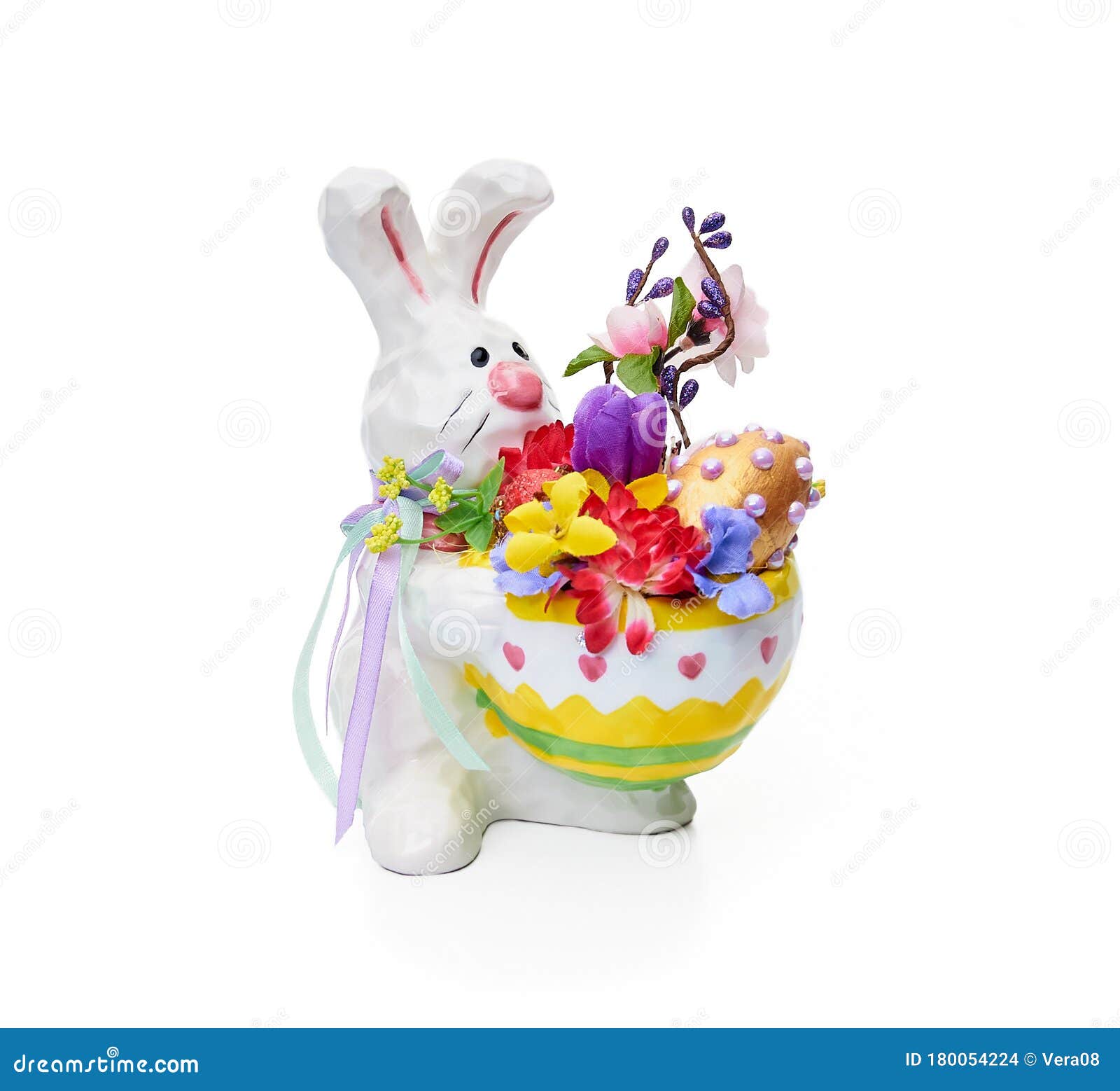 Easter Bunny with Flower Arrangement Stock Photo - Image of blue, rose ...