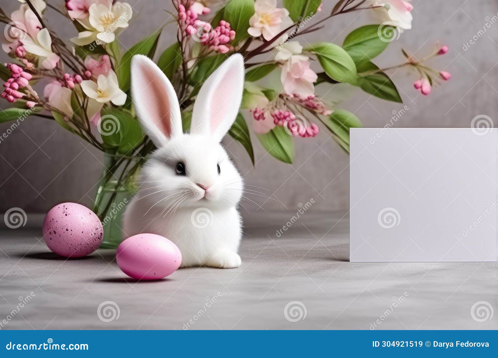 Easter Bunny with Flowers and Eggs on Pastel Background Stock Image ...