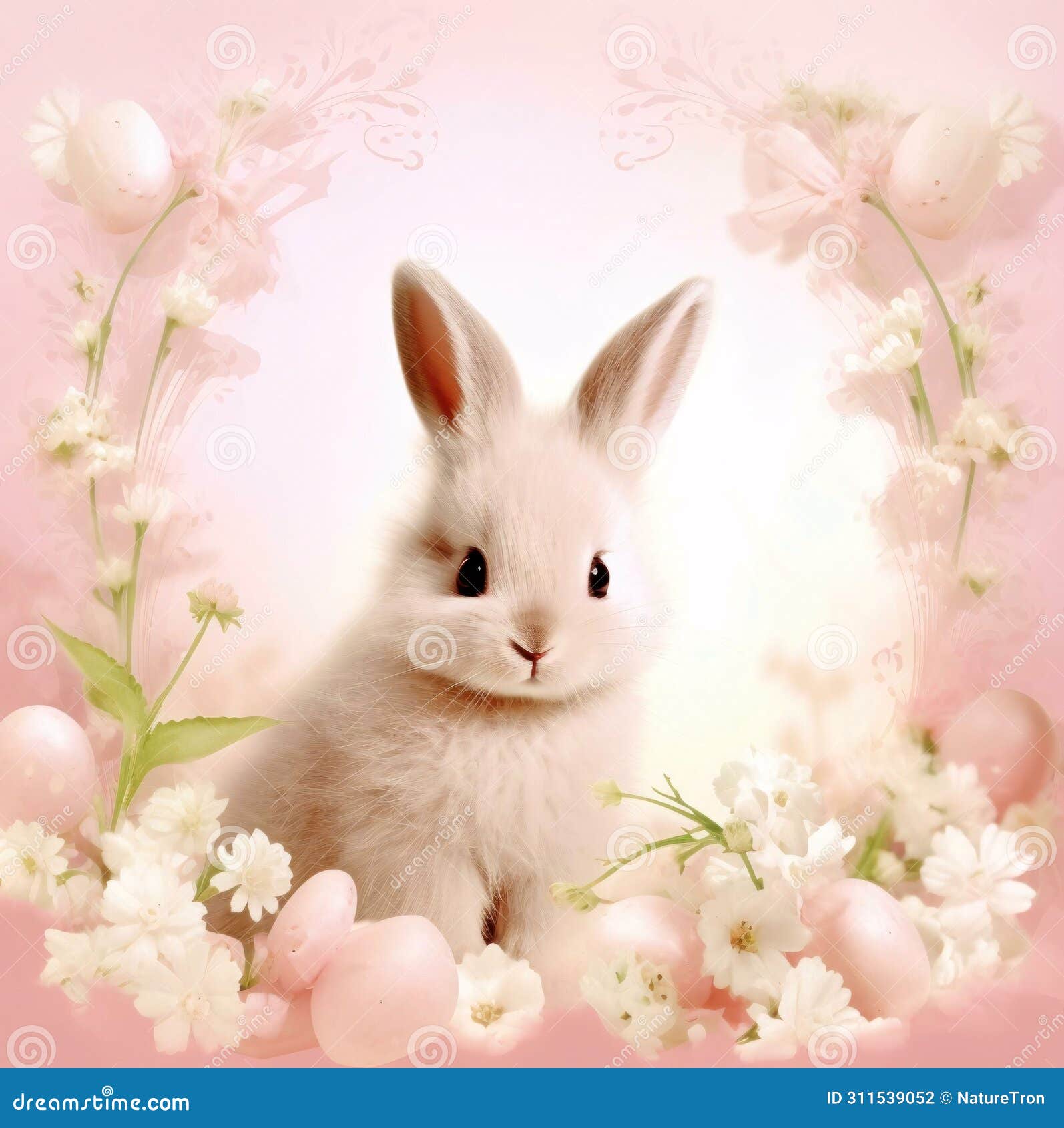 Easter Bunny and Flowers Easter Bunny with Flowers White Rabbit and ...