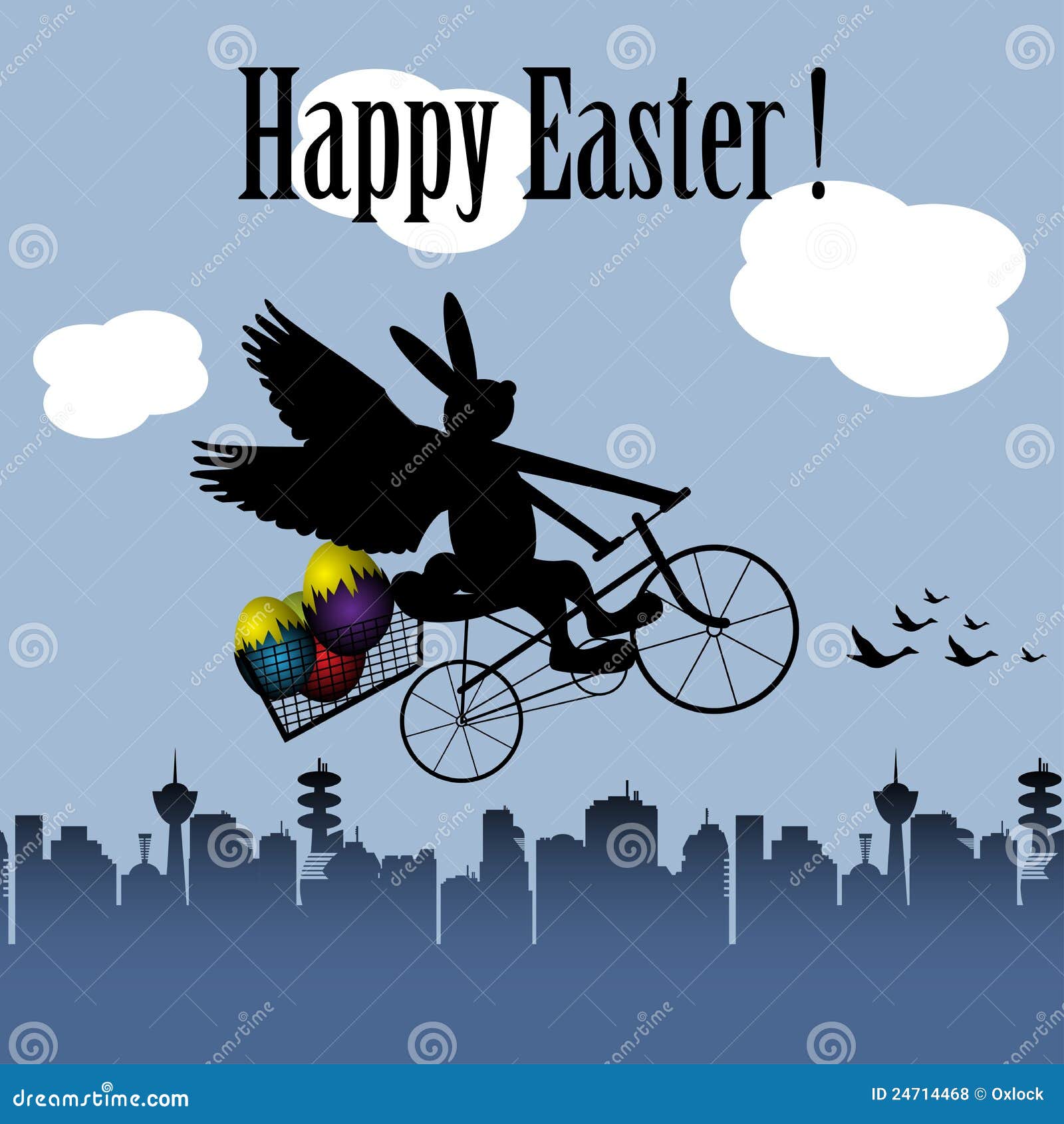 Easter Bunny Flying and Delivering Eggs Stock Vector - Illustration of ...