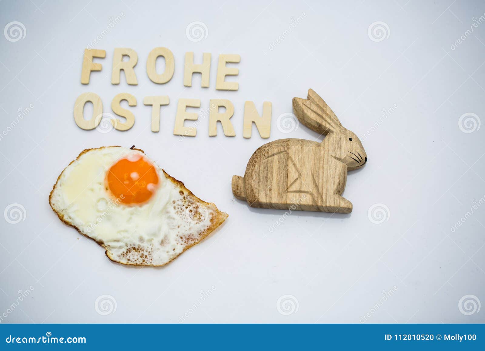 Easter Bunny with Fried Egg, Text, Happy Easter Stock Photo - Image of ...