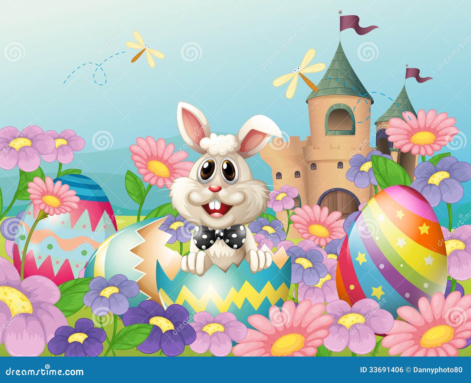 An Easter Bunny in the Garden Near the Castle Stock Illustration ...