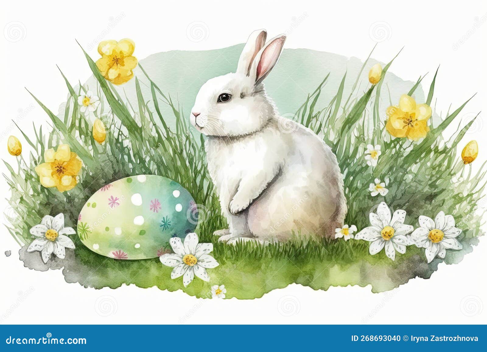 Easter Bunny in the Grass with Spring Flowers. Easter Holiday Stock ...