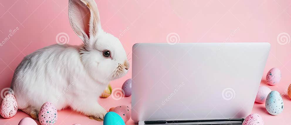The Easter Bunny Hacker is Working on a Laptop. Generated by AI. Stock Illustration ...