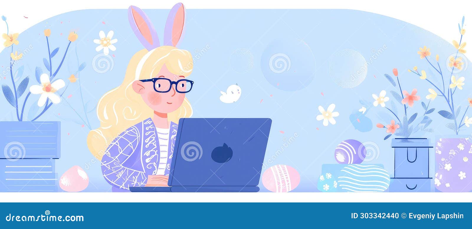 The Easter Bunny Hacker is Working on a Laptop. Generated by AI Stock ...