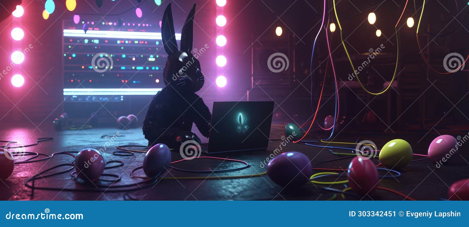 The Easter Bunny Hacker is Working on a Laptop. Generated by AI Stock ...
