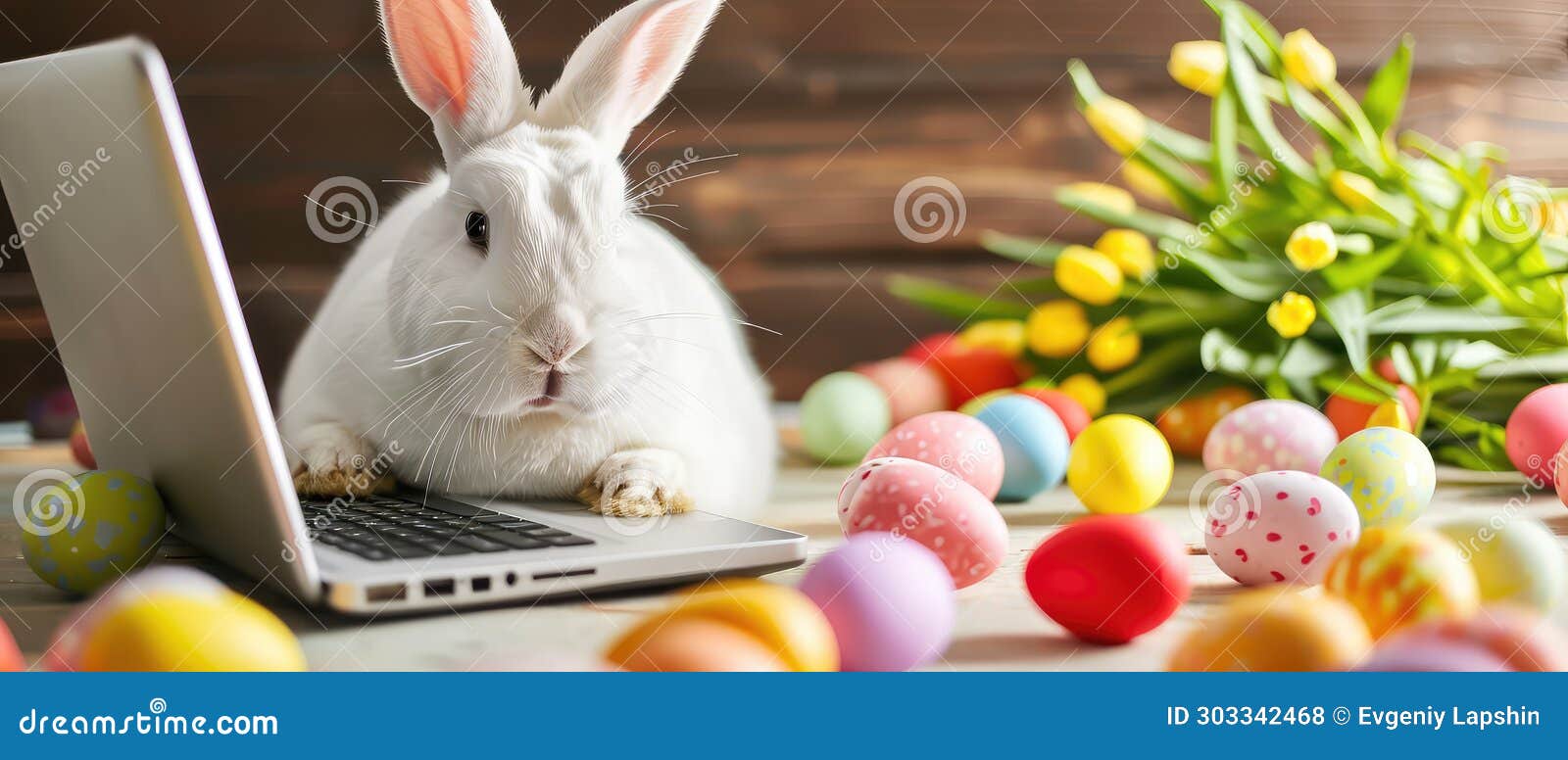The Easter Bunny Hacker is Working on a Laptop. Generated by AI Stock ...