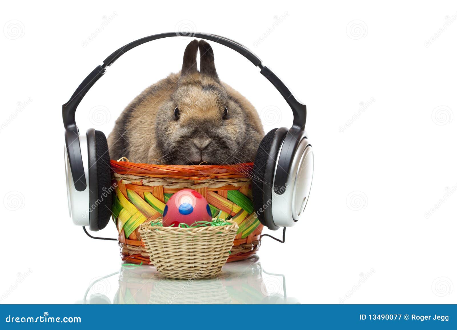 Easter Bunny with Headphones and Easter Egg Stock Image - Image of hear ...