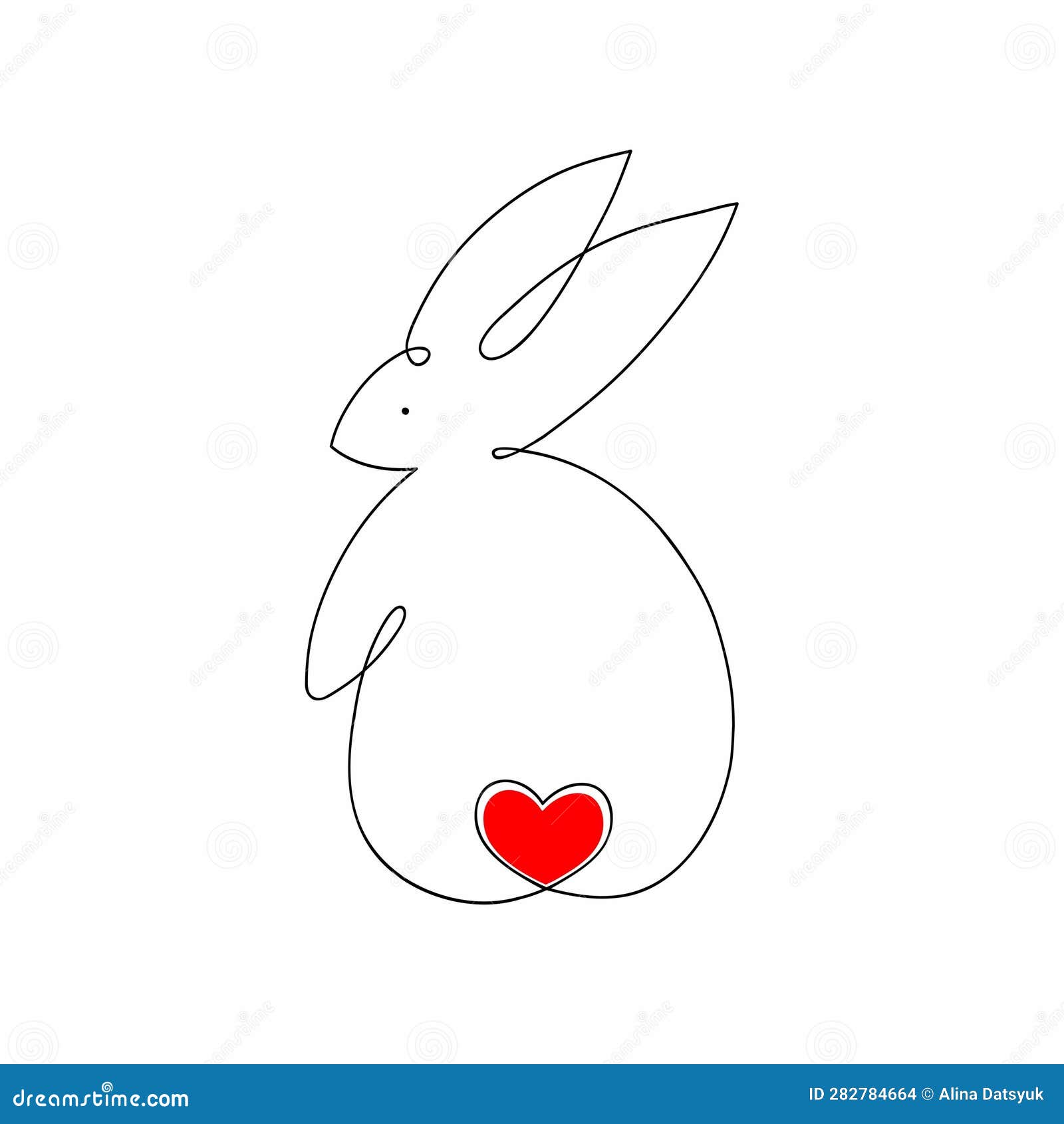 Easter Bunny with Heart Continuous One Line Drawing. Rabbit Simple ...