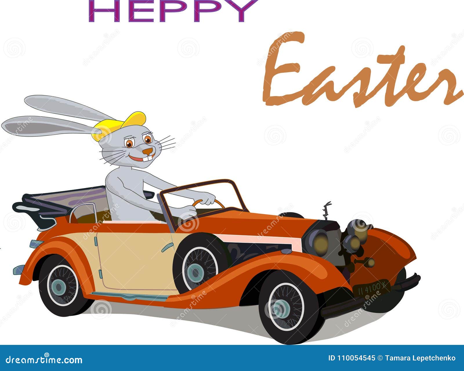 Easter Bunny on His Red Easter Car Stock Vector - Illustration of bunny ...