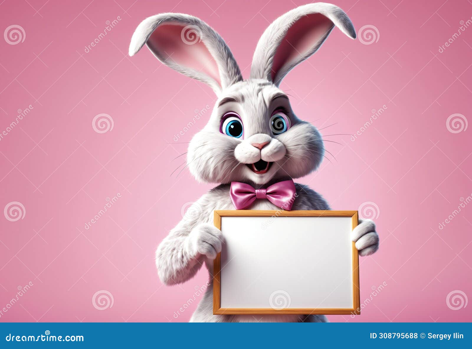 Easter Bunny Holding a Blank Sign on Pink Background. Generative AI ...