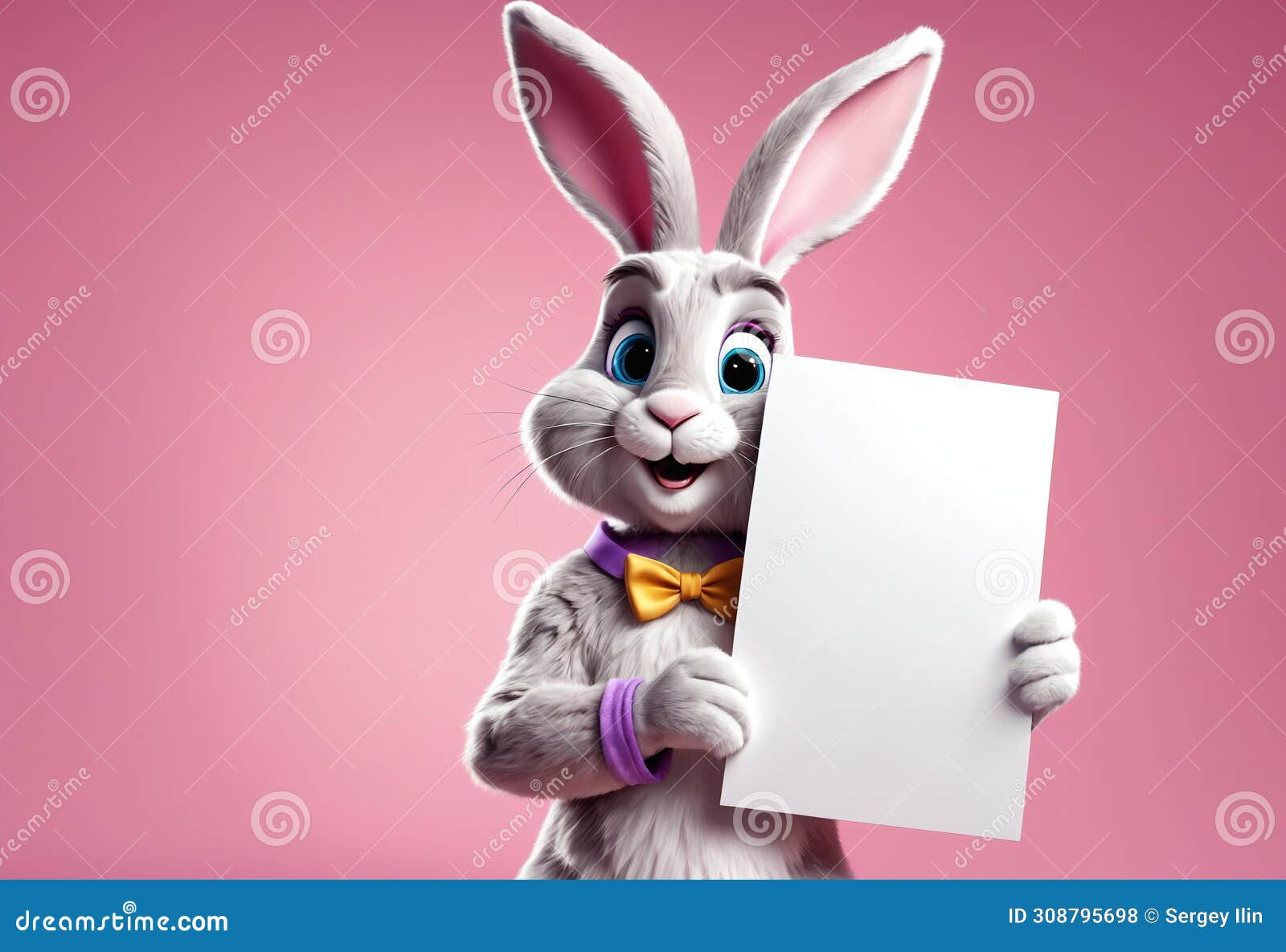 Easter Bunny Holding a Blank Sign on Pink Background. Generative AI ...