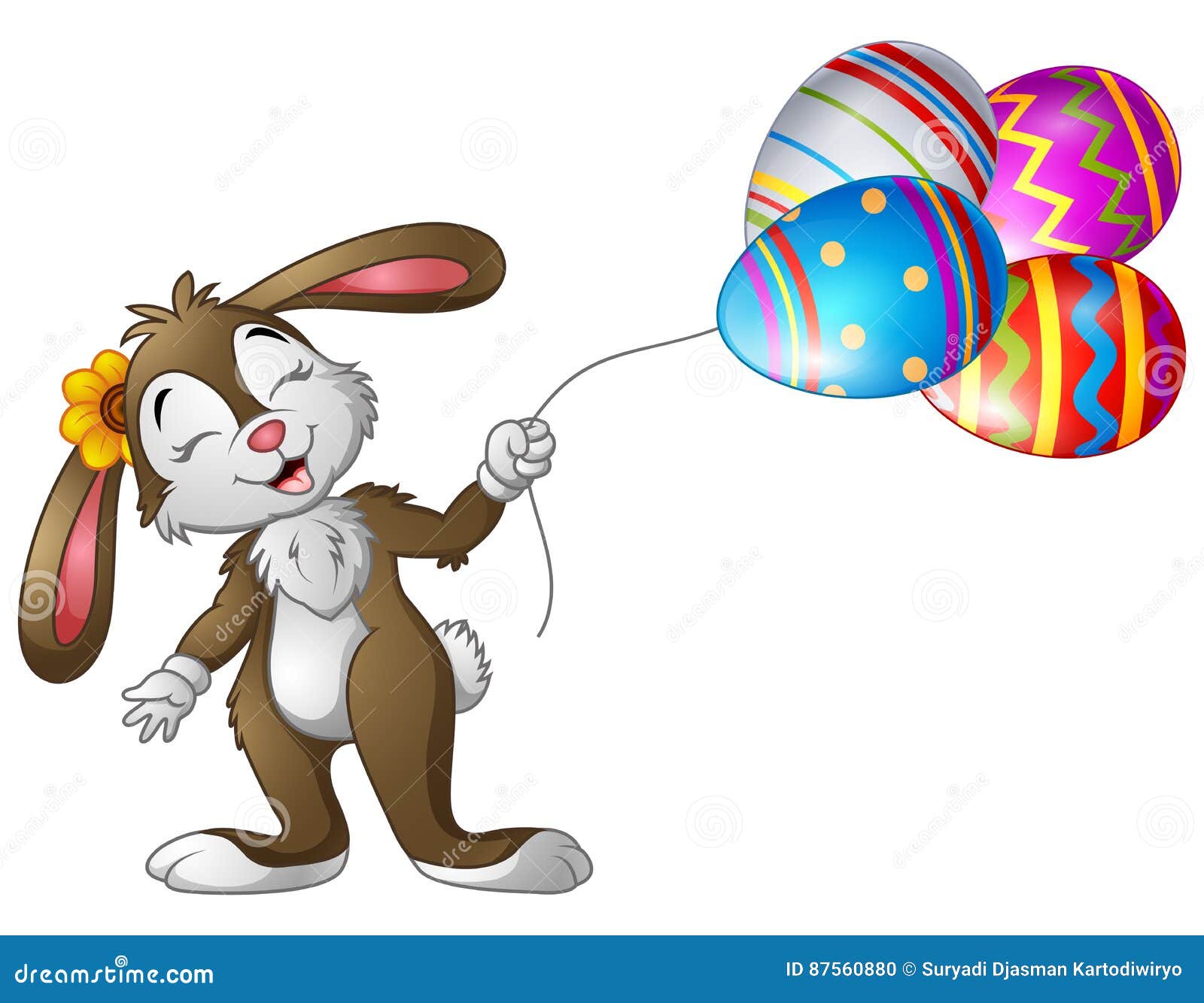 Easter Bunny Holding Easter Eggs Balloons Stock Vector - Illustration ...