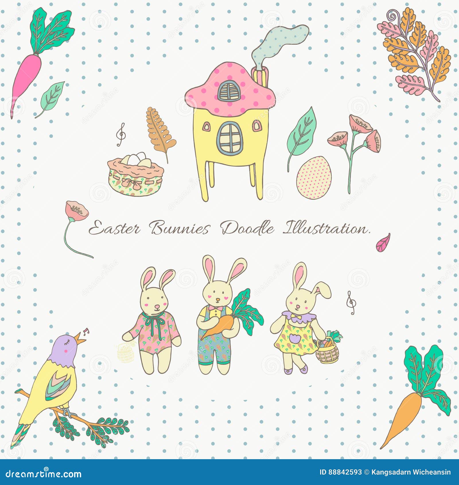 Easter Bunny Illustration Doodle Vector Pattern.Easter Rabbit ...