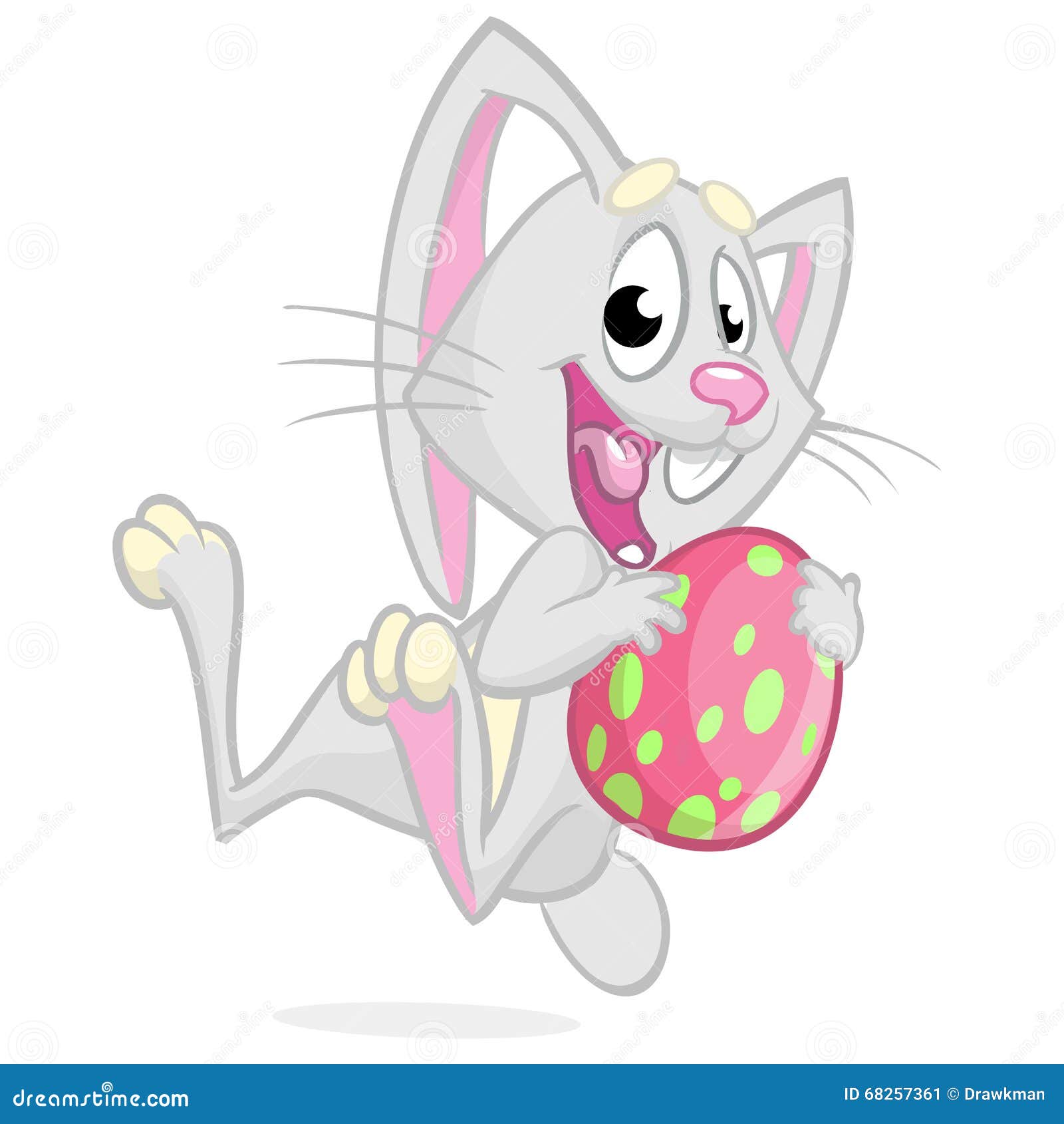 Easter Bunny Jumping with Colored Egg. Vector Illustration of a Grey ...