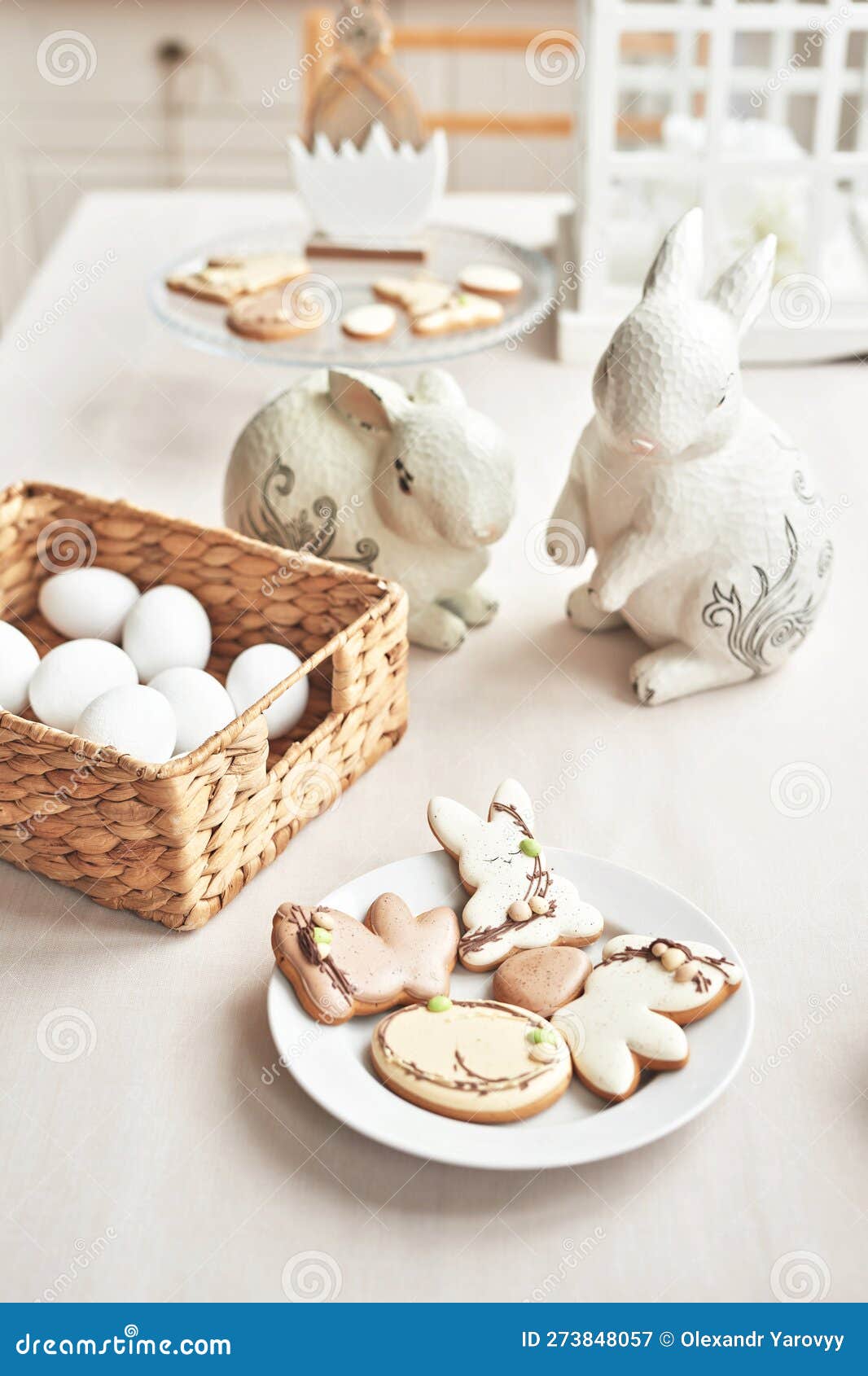 Easter Bunny. Kitchen Table Decor. Eggs and Rabbits Stock Image - Image ...