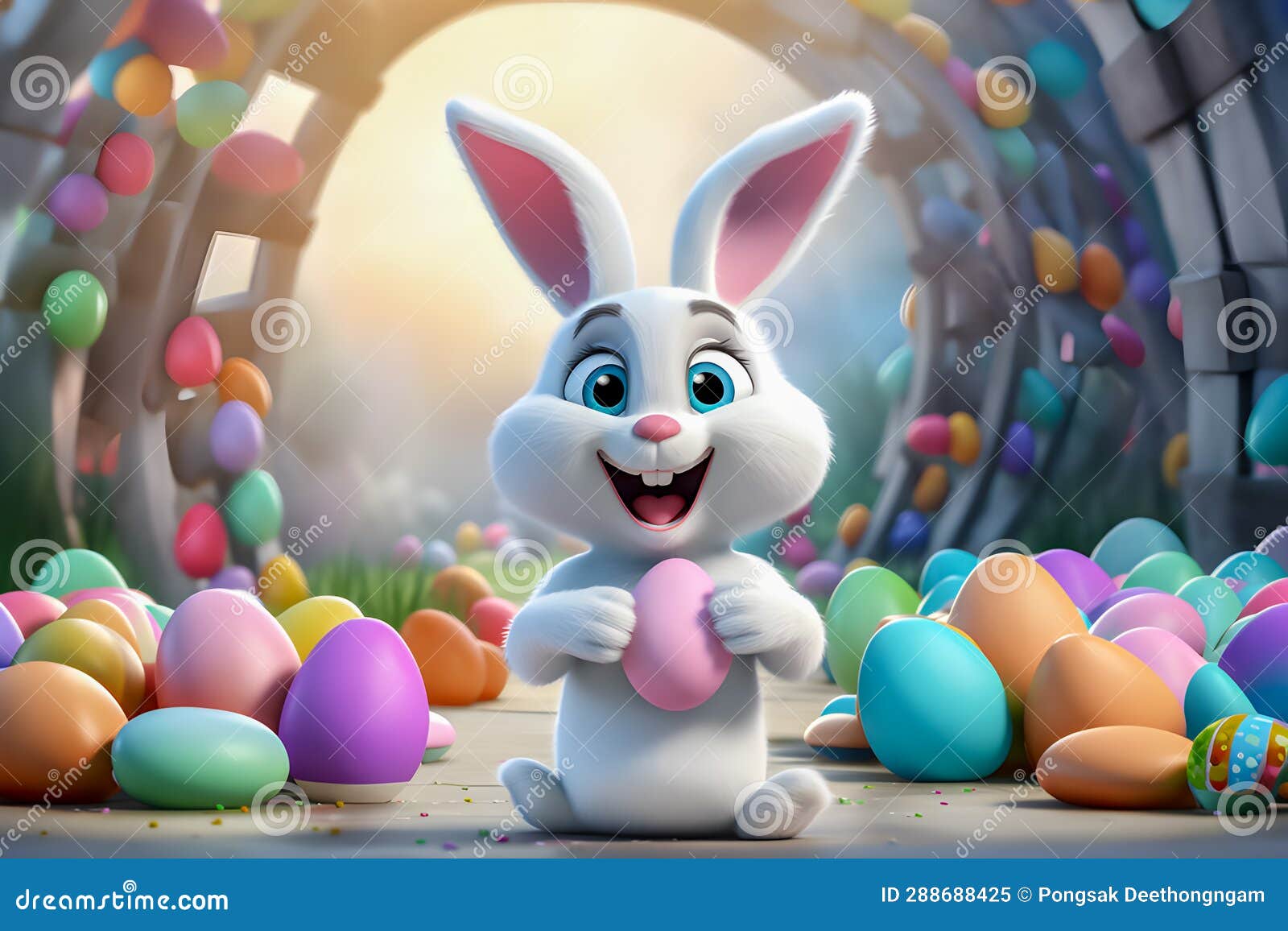 The Easter Bunny Looks Bright with Colorful Easter Eggs on Easter ...