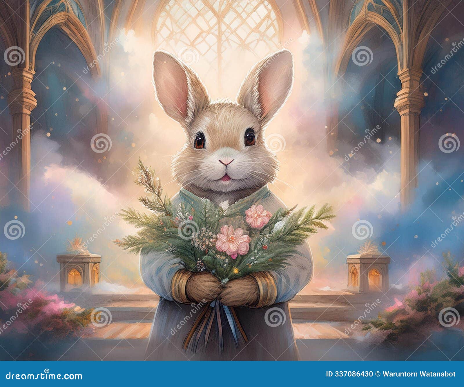 Easter Bunny with Magical Shiny Light in Castle, Generative Ai Stock ...