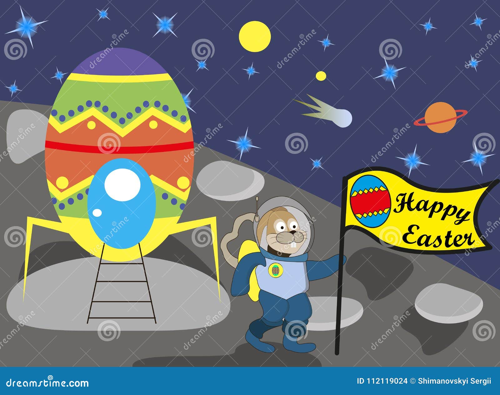 Easter Bunny on the Moon with the Flag Stock Vector - Illustration of ...