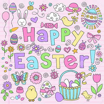 Easter Bunny Notebook Doodles Vector Set Stock Vector - Illustration of ...