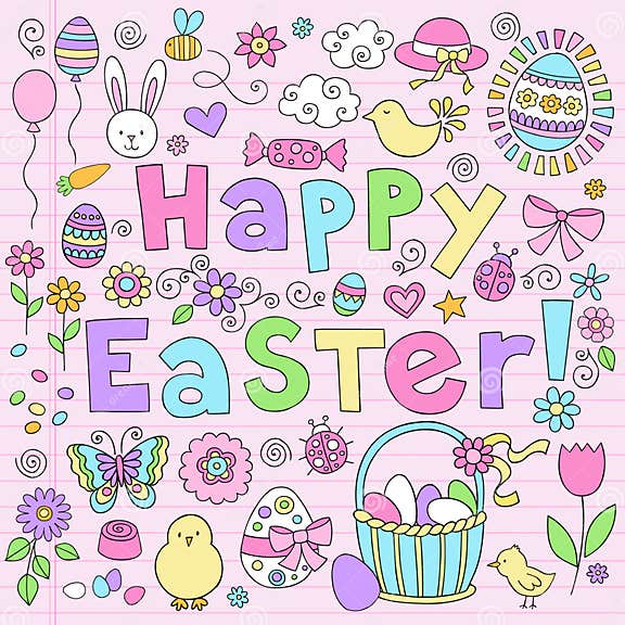 Easter Bunny Notebook Doodles Vector Set Stock Vector - Illustration of ...