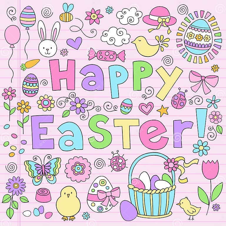 Easter Bunny Notebook Doodles Vector Set Stock Vector - Illustration of ...