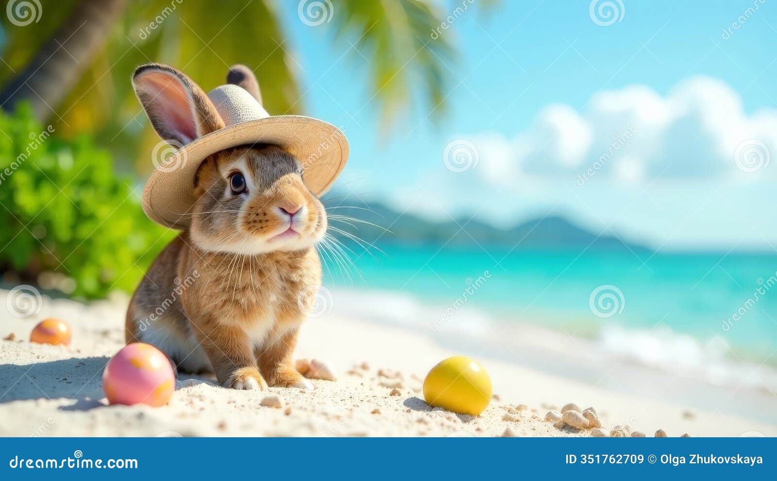 Easter Bunny on the Ocean Shore Under Palm Trees Stock Illustration ...