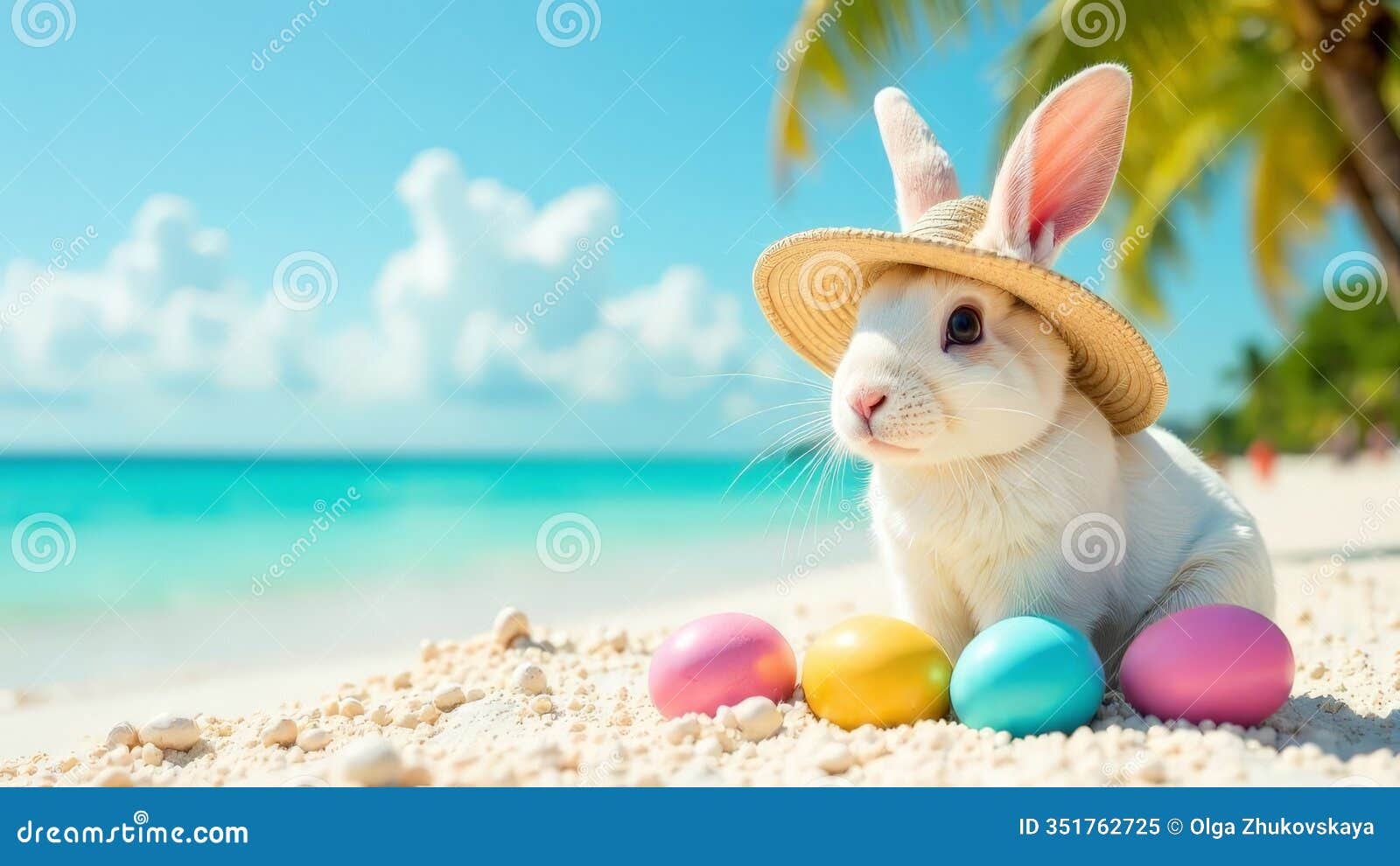 Easter Bunny on the Ocean Shore Under Palm Trees Stock Illustration ...