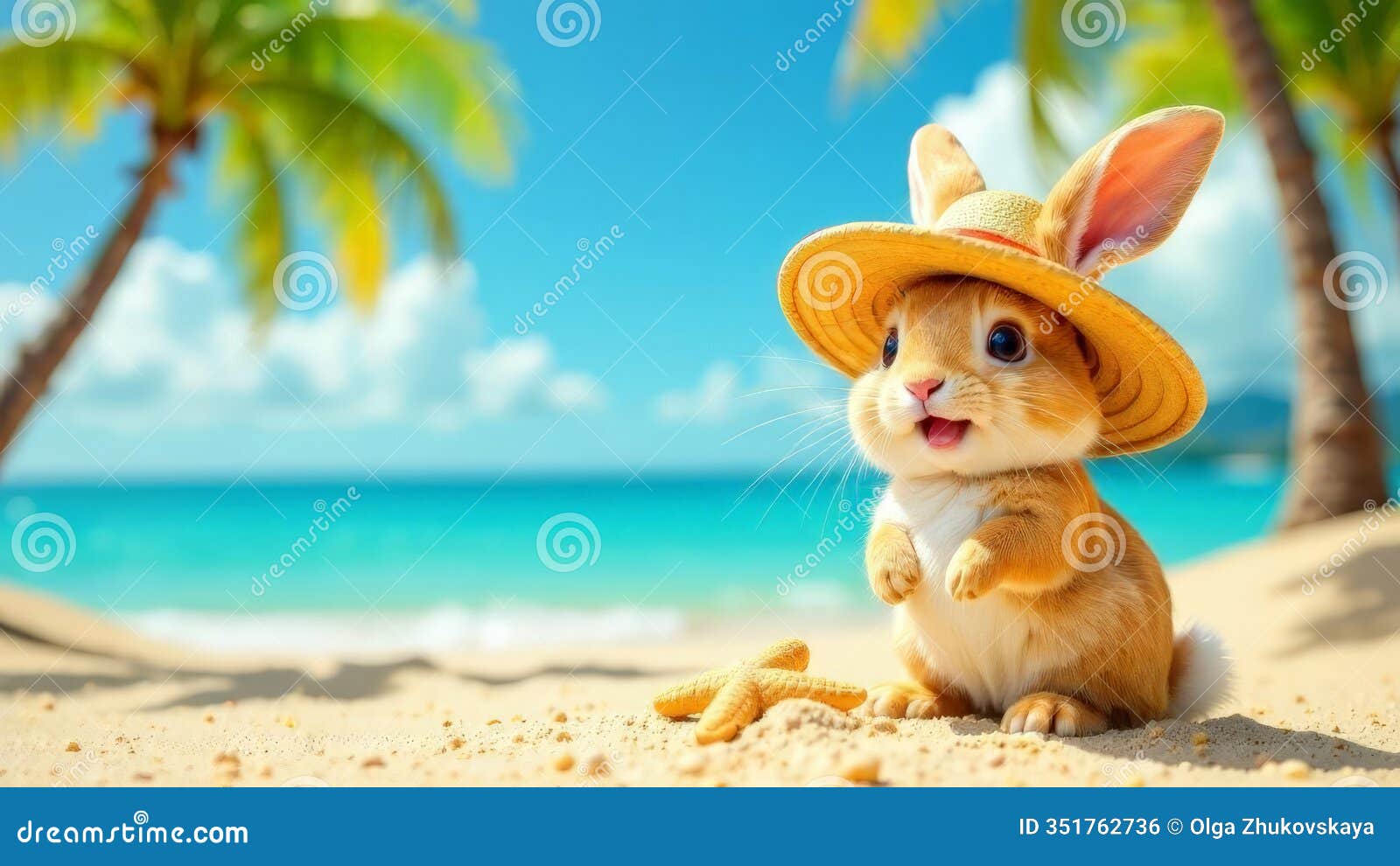 Easter Bunny on the Ocean Shore Under Palm Trees Stock Illustration ...