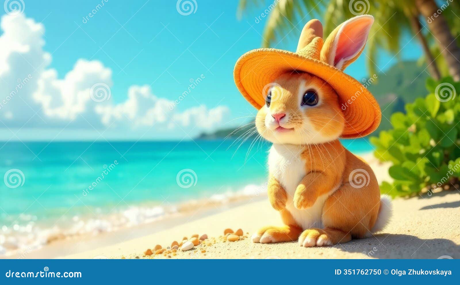 Easter Bunny on the Ocean Shore Under Palm Trees Stock Illustration ...