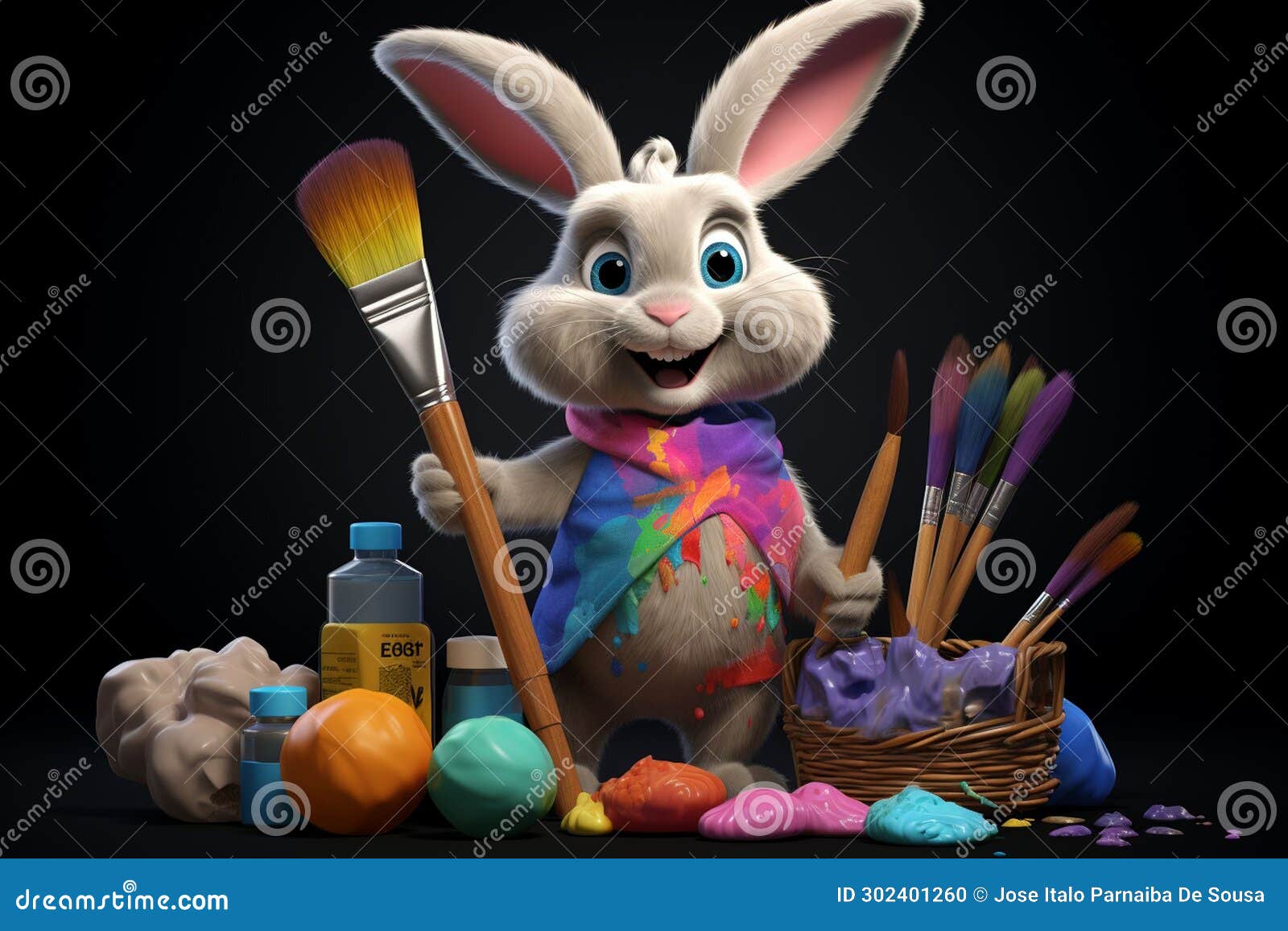 Easter Bunny with a Paintbrush Creating a Stock Illustration ...