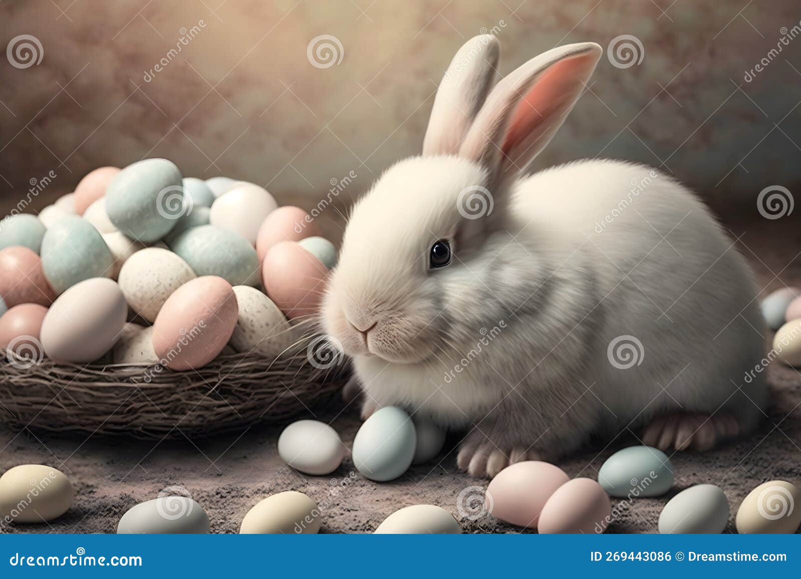 The Easter Bunny in Pastel Colors Sits with Eggs Stock Illustration ...