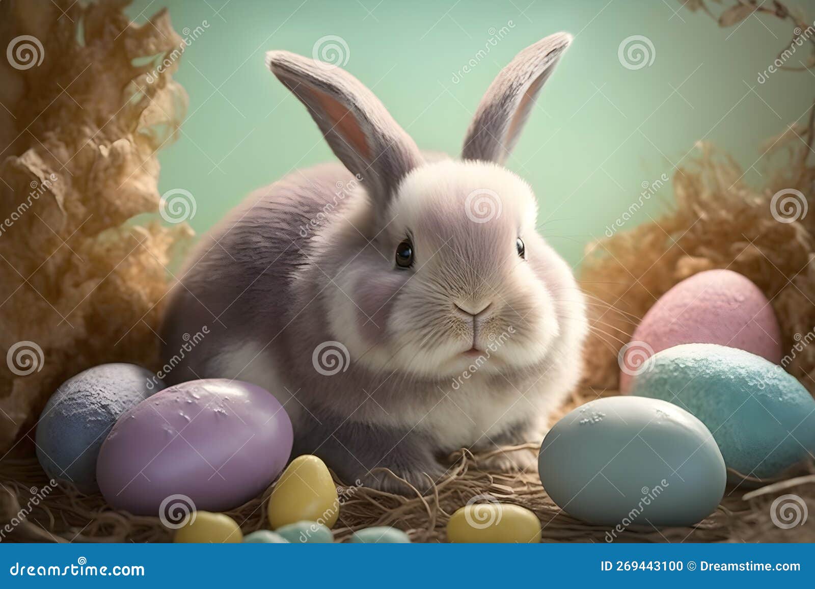 The Easter Bunny in Pastel Colors Sits with Eggs Stock Illustration ...