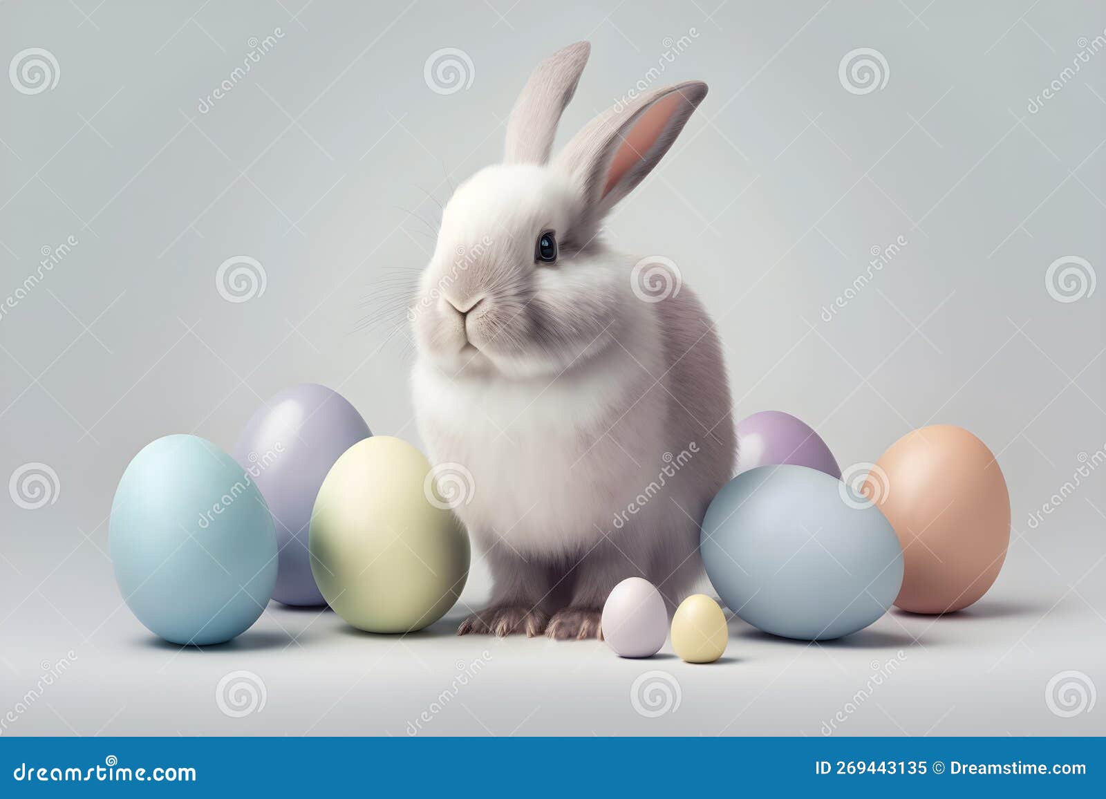 The Easter Bunny in Pastel Colors Sits with Eggs Stock Illustration ...