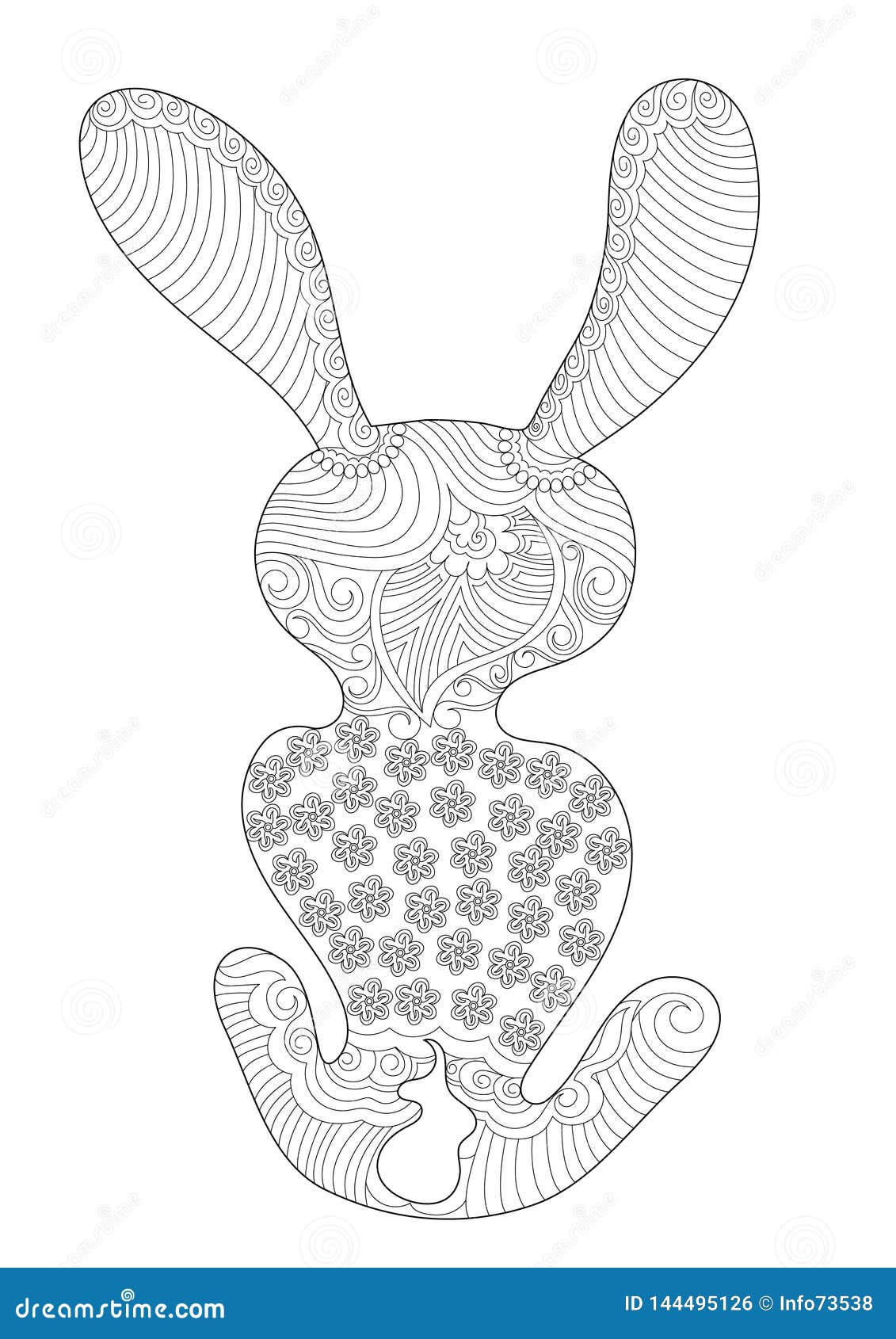 Easter Bunny with Pattern Line Art Drawing Stock Vector - Illustration ...