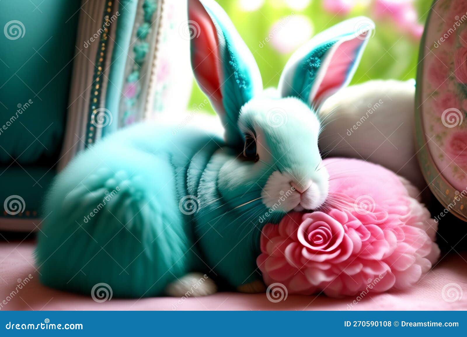 Easter Bunny with Pink Flowers. Generative AI Stock Photo - Image of ...
