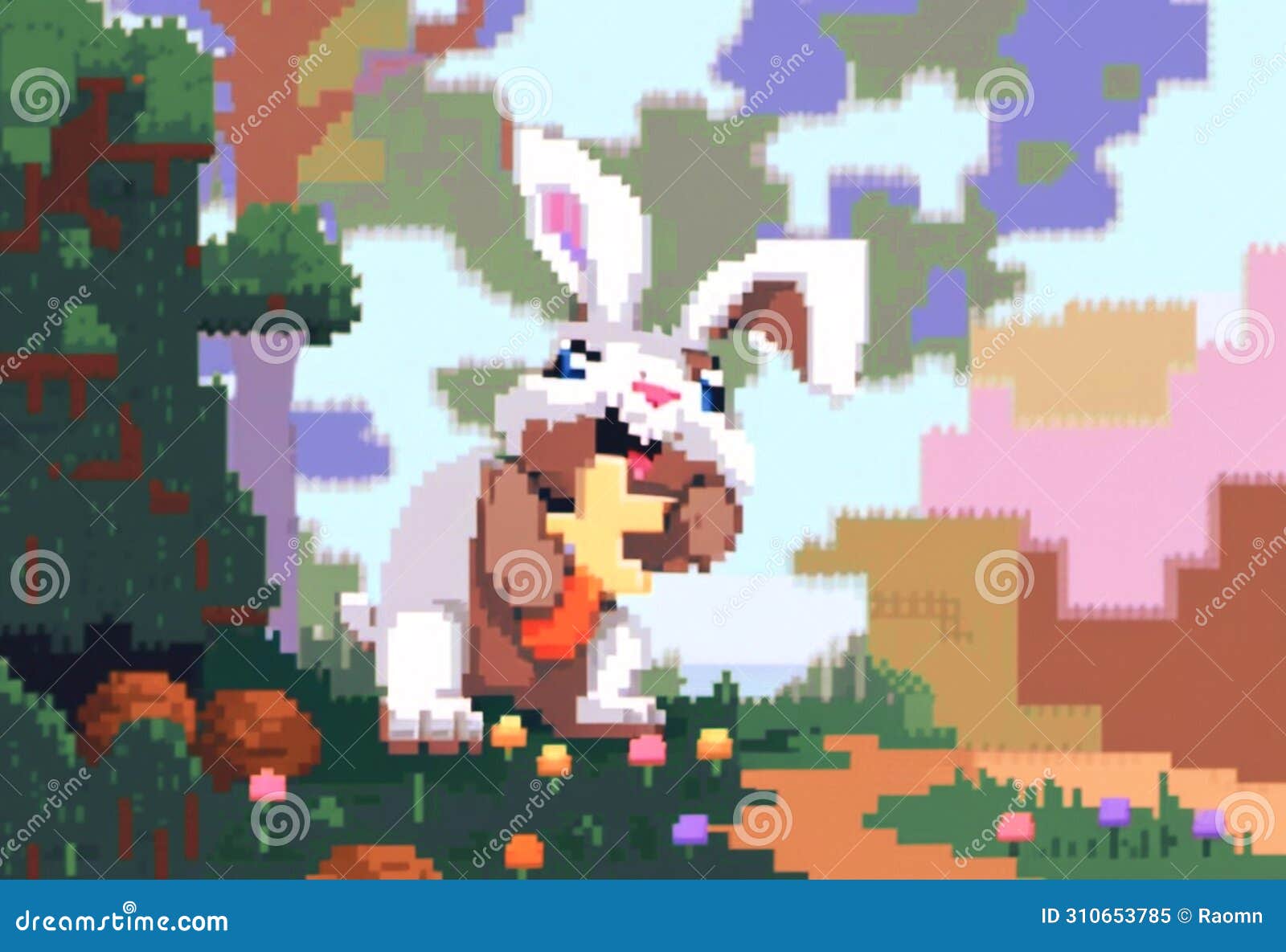Easter Bunny Pixel Effect Colorful Illustration Backdrop, AI Generated ...